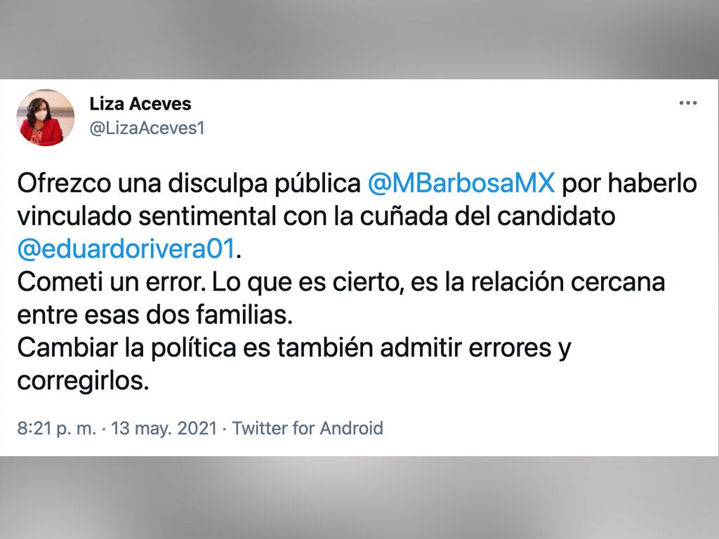 Disculpa tuitera para Barbosa de parte de Liza Aceves | El Universal Puebla